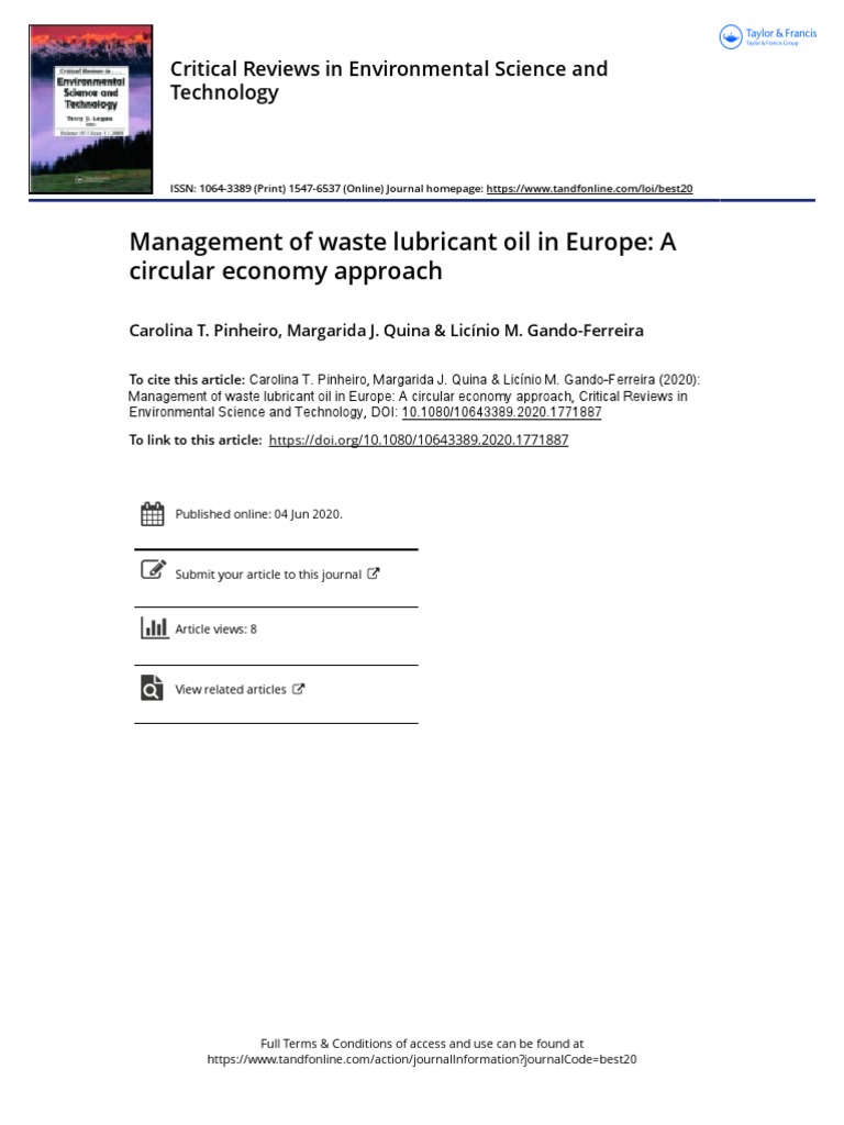Management of Waste Lubricant Oil in Europe: A Circular Economy ...