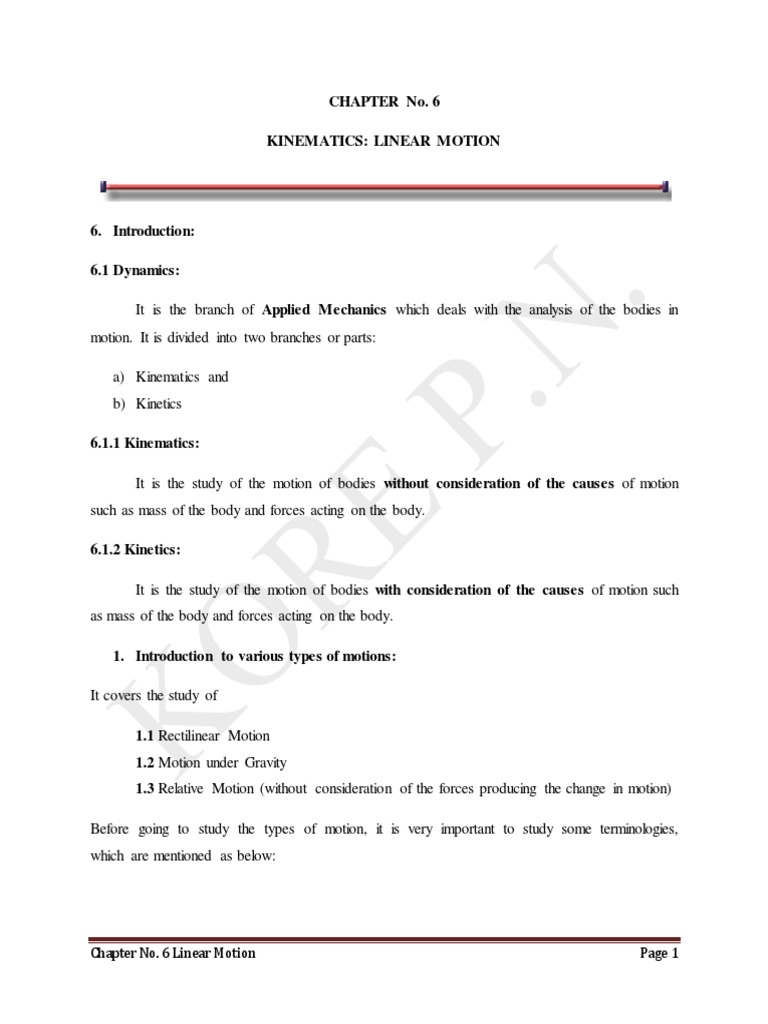 Chapter No. 6 Linear Motion | PDF | Acceleration | Velocity