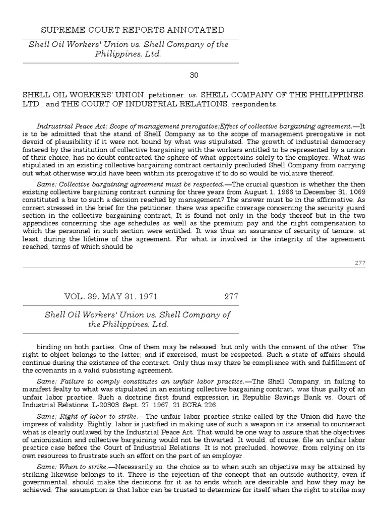 Shell Oil Workers' v. Shell Company of The Philippines | PDF | Strike ...