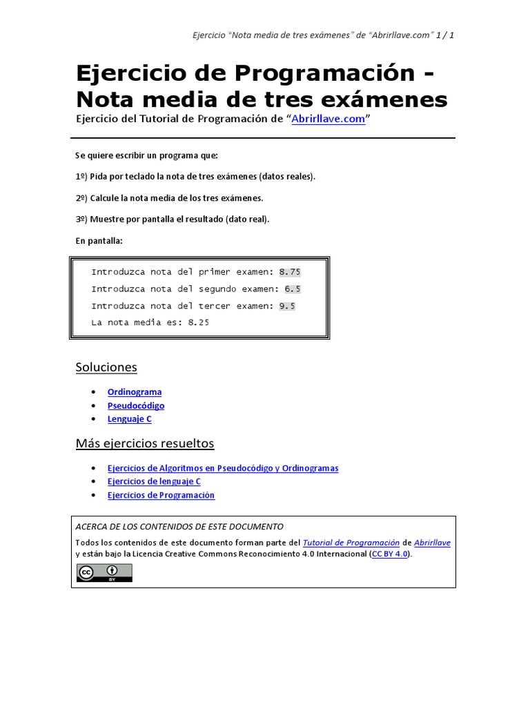 Ejercicio Nota Media de Tres Examenes | PDF