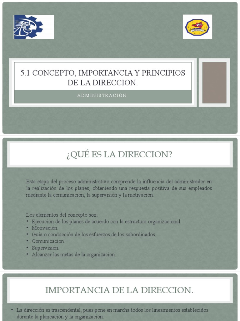 5.1 Concepto Importancia y Principios de La Direccion | PDF ...