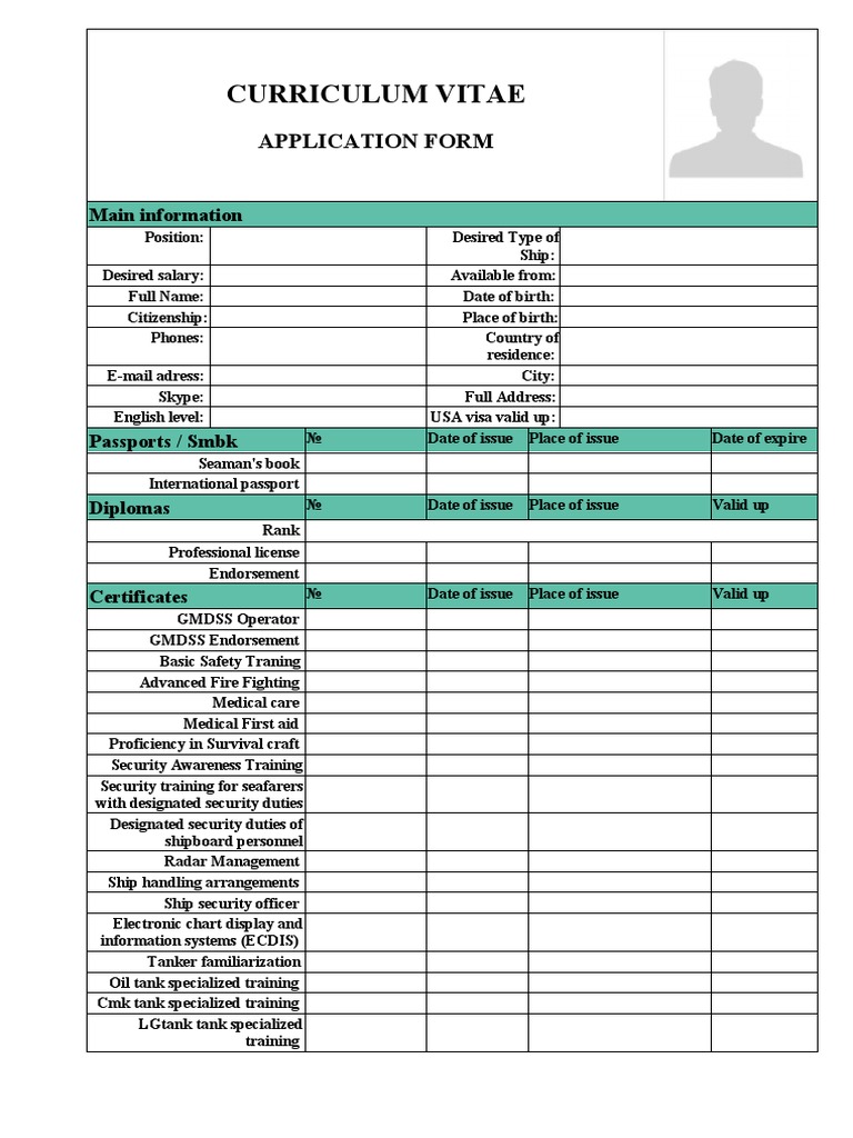 Curriculum Vitae: Application Form | PDF | Ships | Sailor
