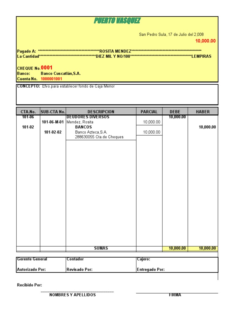 Comprobante de Pago (Cheques) | PDF