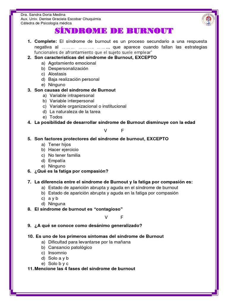 Cuestionario 2 - Síndrome de Burnout | PDF | Burnout ocupacional ...