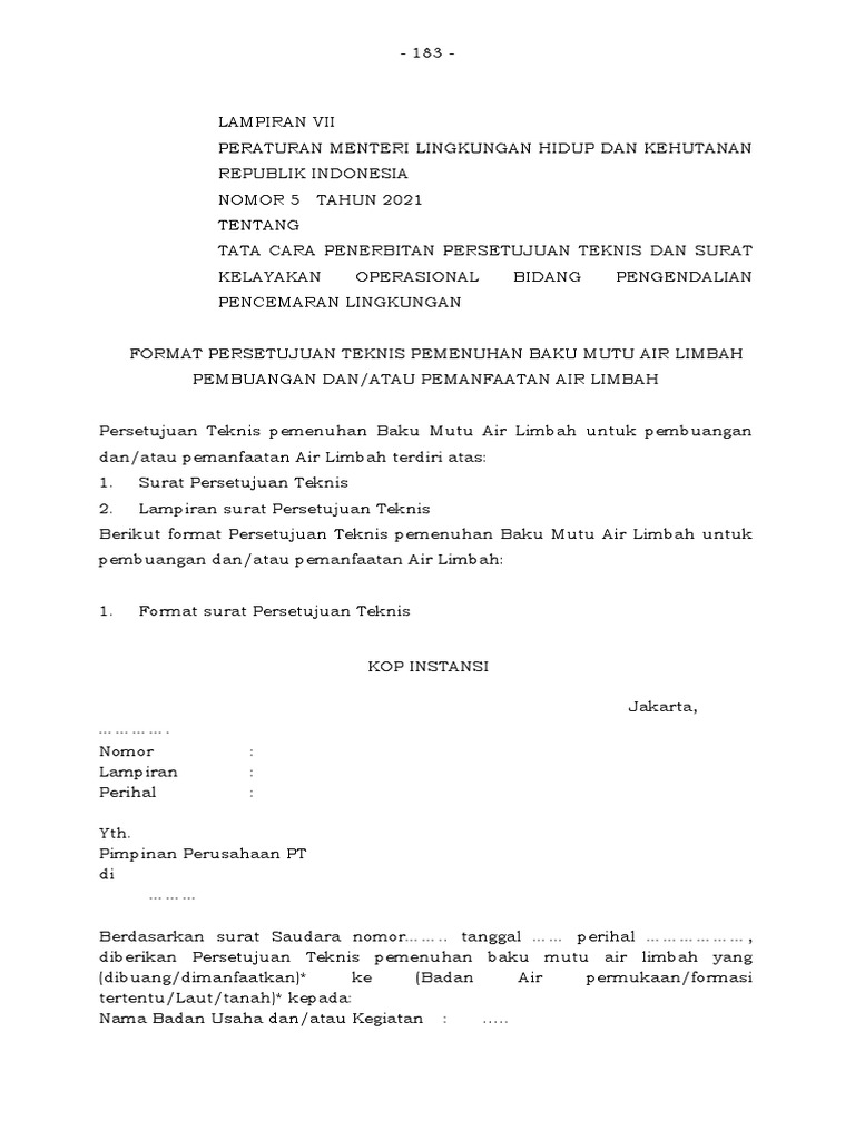 Persetujuan Teknis Air Limbah 2021 | PDF