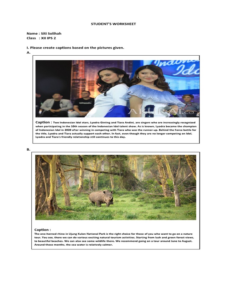 Student's Worksheet (Caption) 4 | PDF