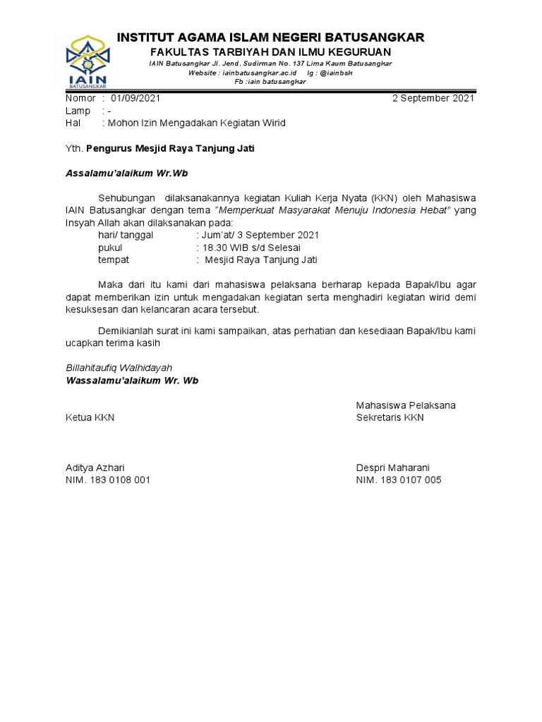 Surat Izin Kegiatan KKN | PDF