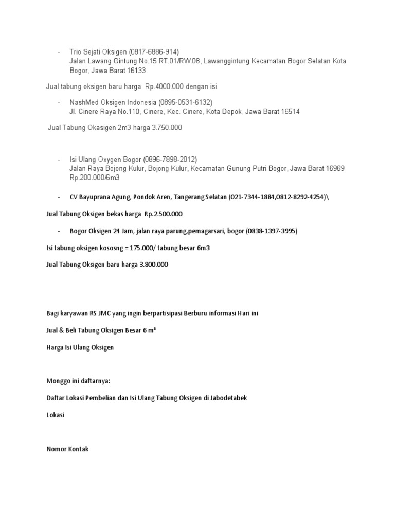Data Oksigen Agustus | PDF | Griya & Taman | Sains & Matematika