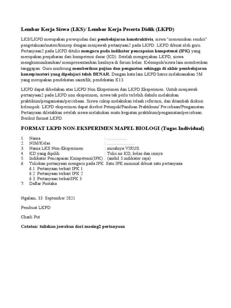 Format LKPD & Ukbm | PDF