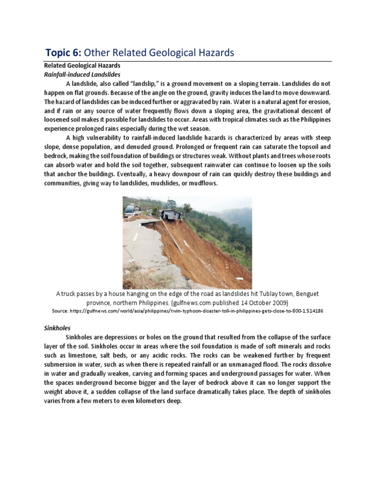 Other Related Geological Hazards - Learning Material | PDF | Sinkhole ...