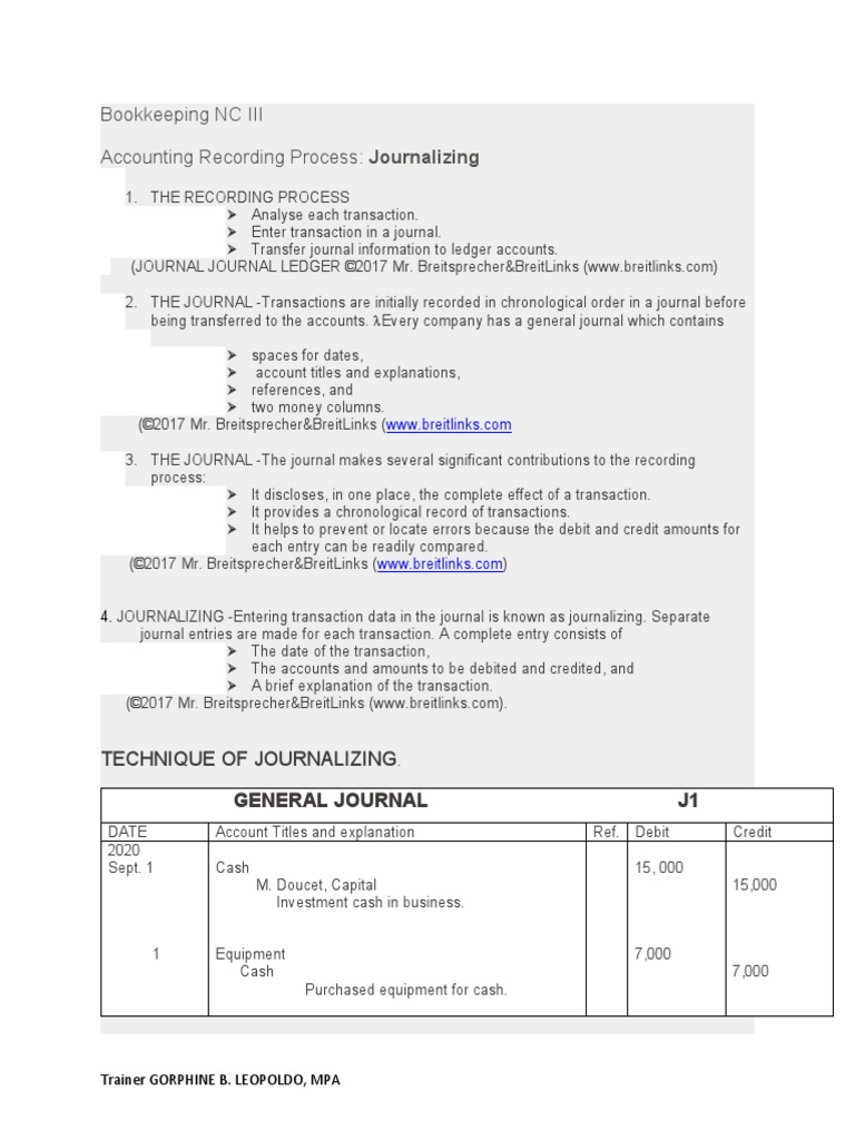 Bookkeeping NC III Accounting Recording Process: Journalizing | PDF ...