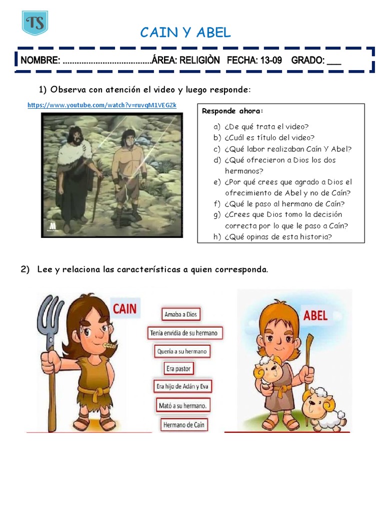Ficha Religion Cain y Abel 13 de Setiembre | PDF