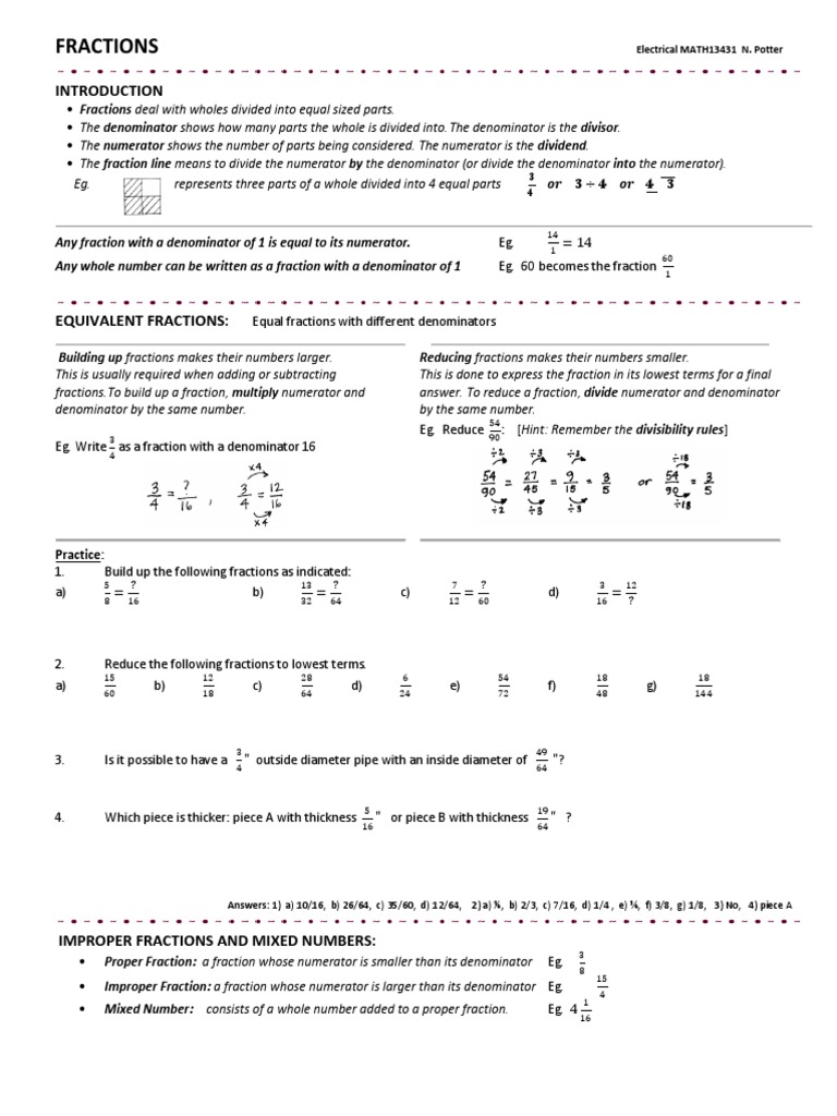 HO2 Fractions Electrical | PDF | Elementary Mathematics | Mathematics
