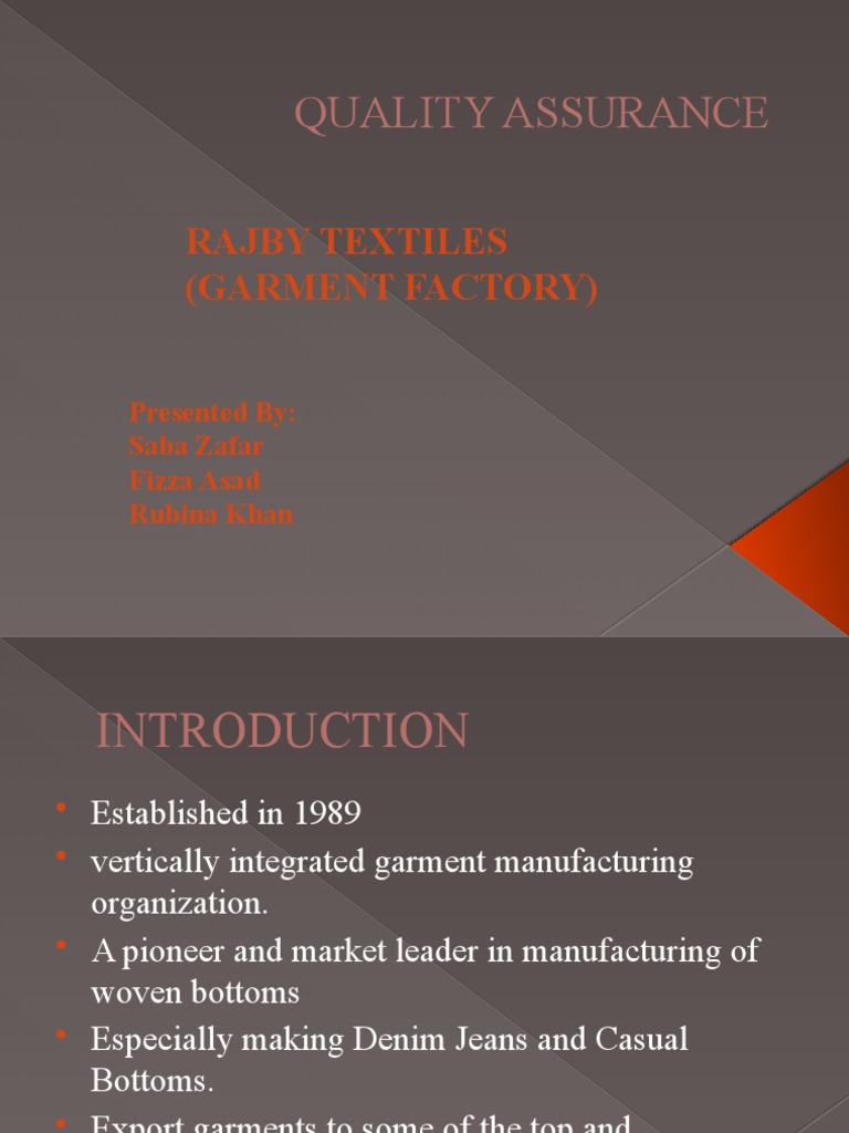 Quality Assurance: Rajby Textiles (Garment Factory) | PDF | Quality ...