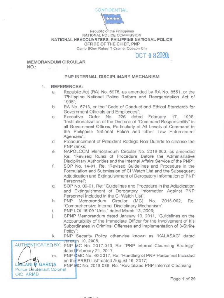 PNP Memorandum Circular No 20 2020 | PDF