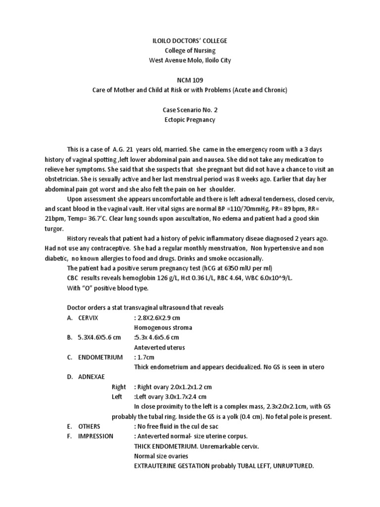 Ectopic Pregnancy Case Study Analysis | PDF | Uterus | Pregnancy