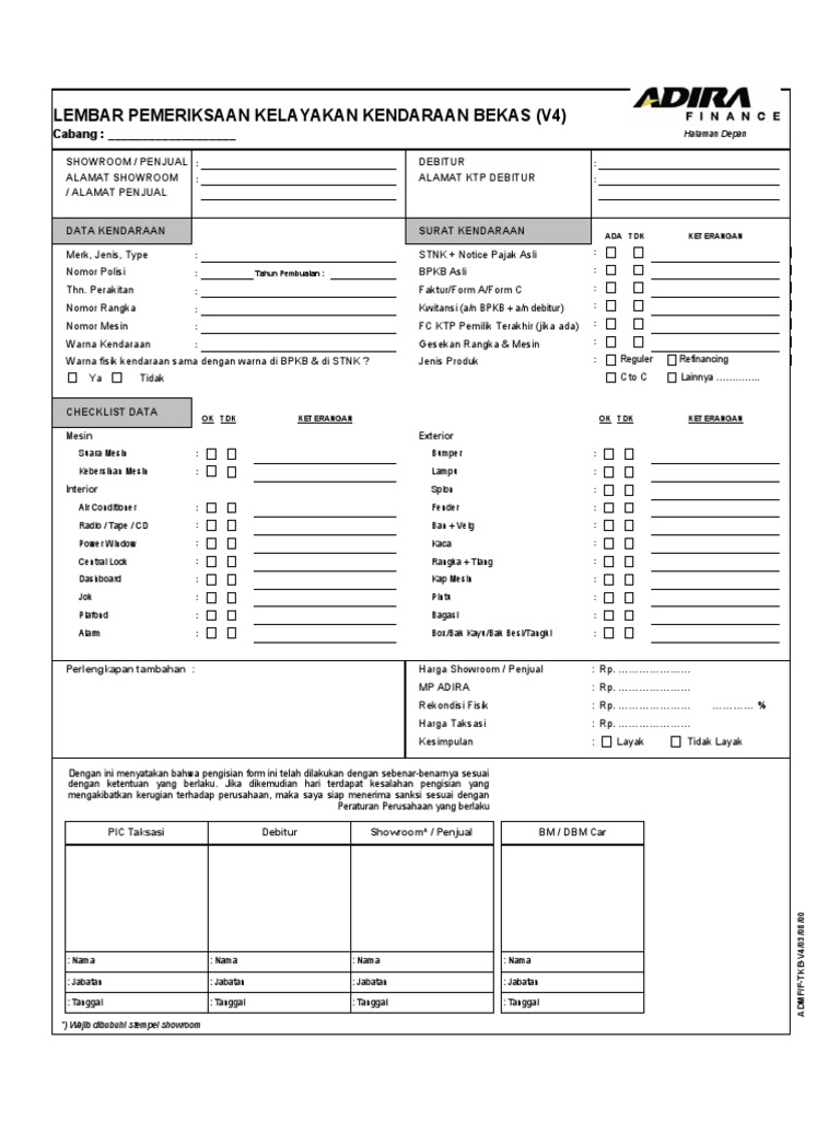 Formulir Taksasi Kendaraan Bekas | PDF