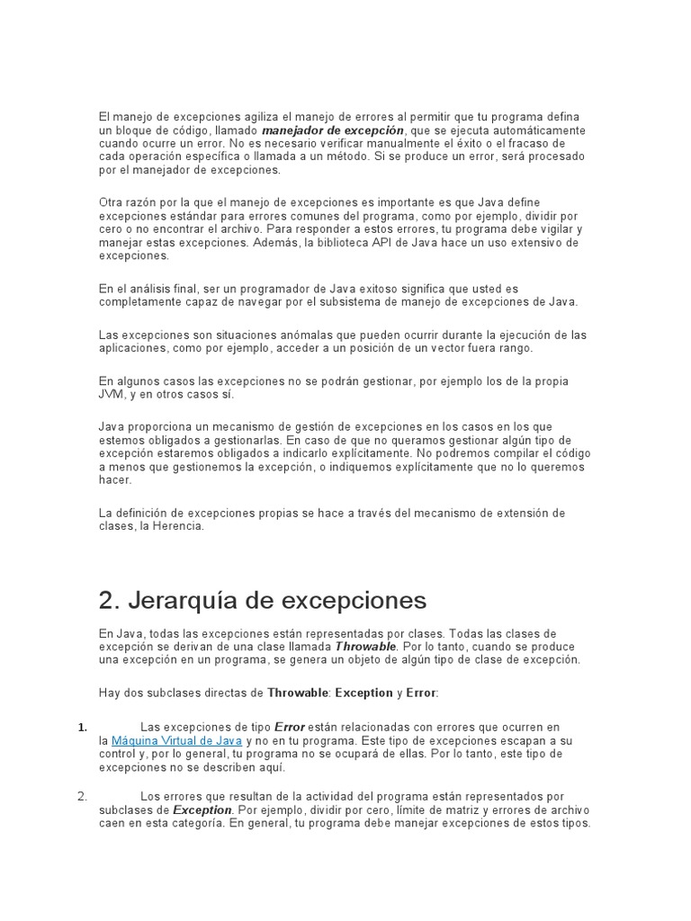 Manejo de Excepciones en Java: Guía Completa | PDF | Java (lenguaje de ...