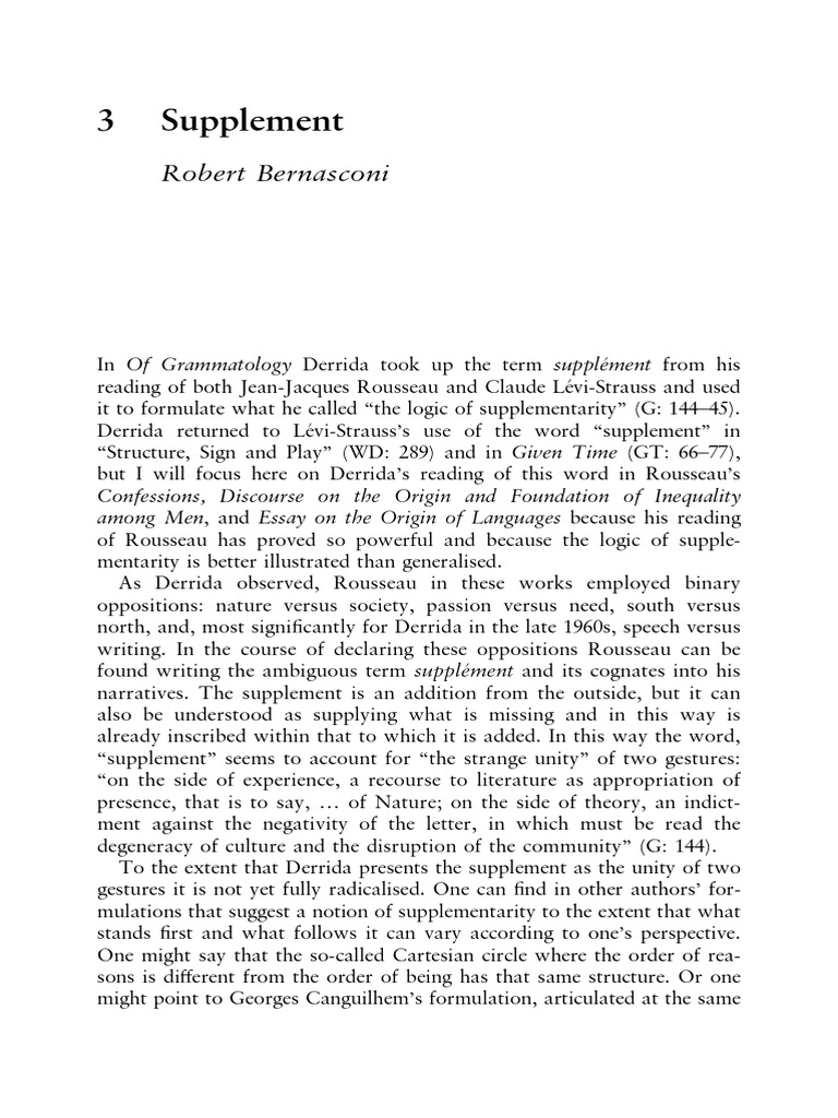 Bernasconi Supplement | PDF | Jacques Derrida | Deconstruction