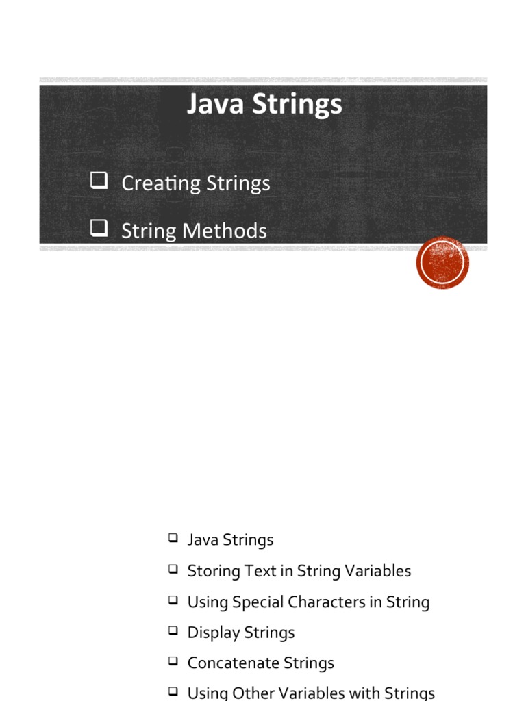 Java Strings: Creating Strings String Methods | PDF | String (Computer ...