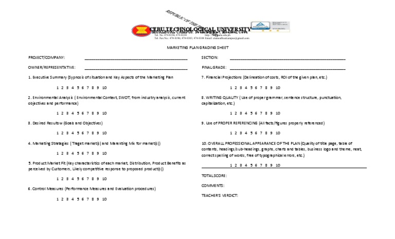 Marketing Plan Grade Sheet | PDF | Marketing | Economies