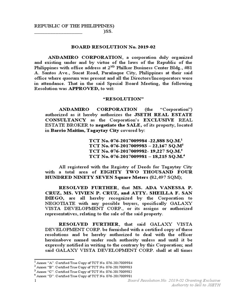 Board Resolution Sample | PDF | Civil Law (Legal System) | Natural ...