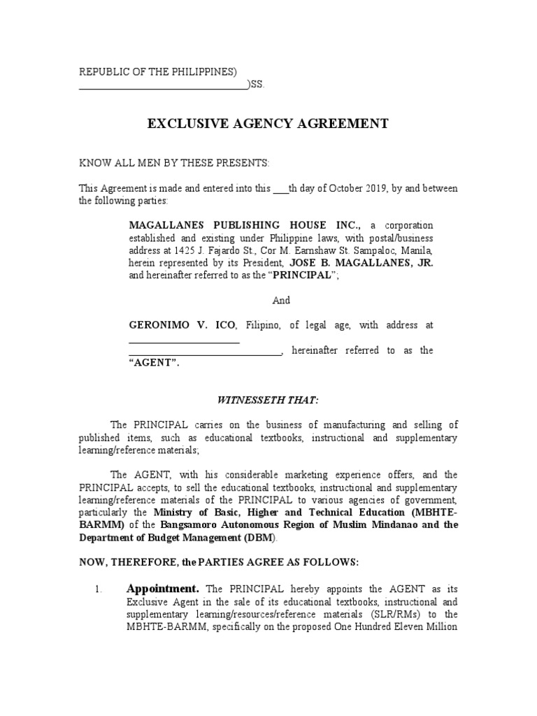 Exclusive Agency Agreement for Textbooks | PDF | Government | Justice
