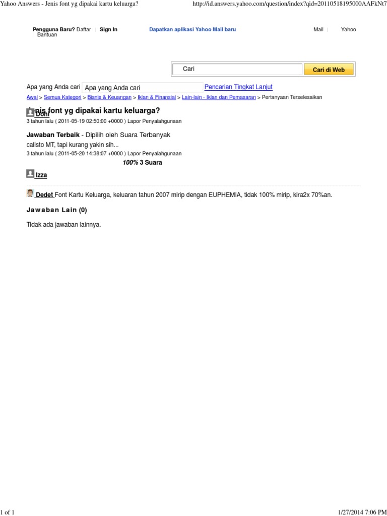 Yahoo Answers Jenis Font Yg Dipakai Kartu Keluarga | PDF