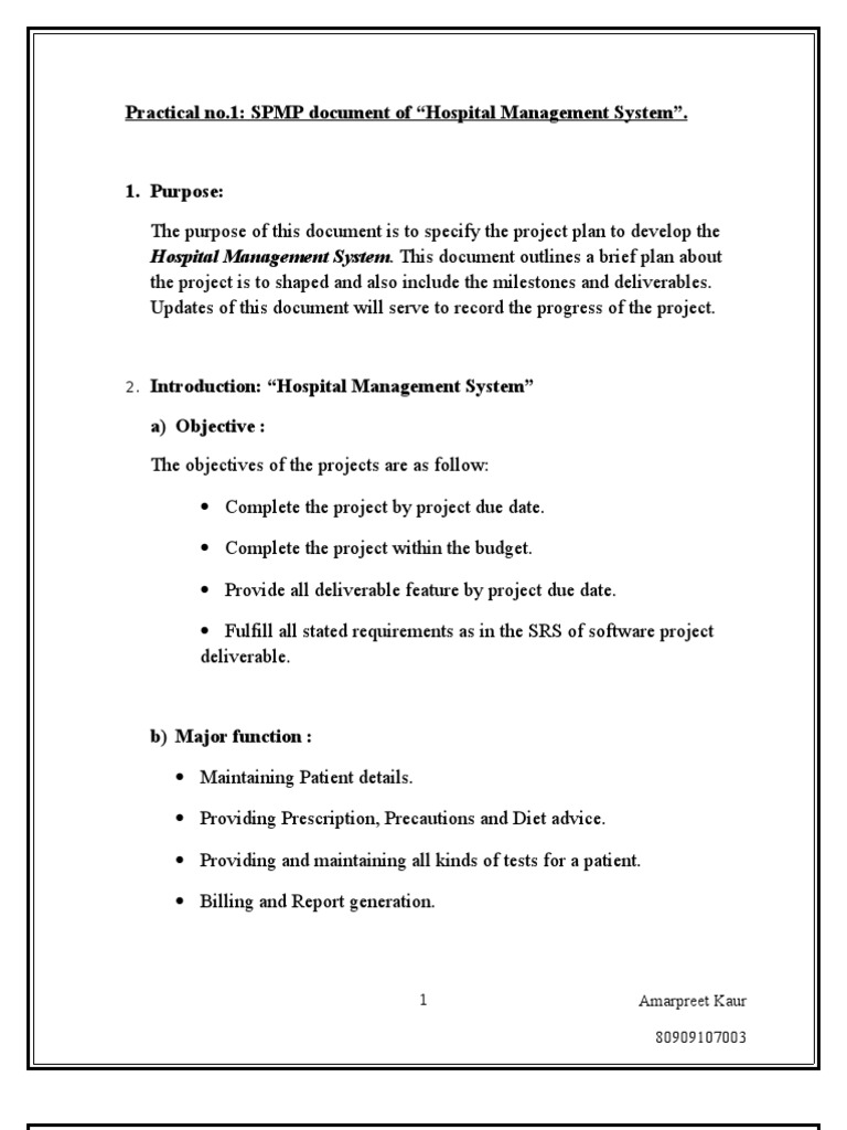 Practical no.1: SPMP document of “Hospital Management System”