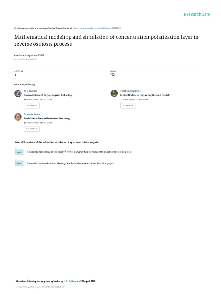 Mathematical Modeling and Simulation of Concentration Polarization Layer in Reverse Osmosis ...