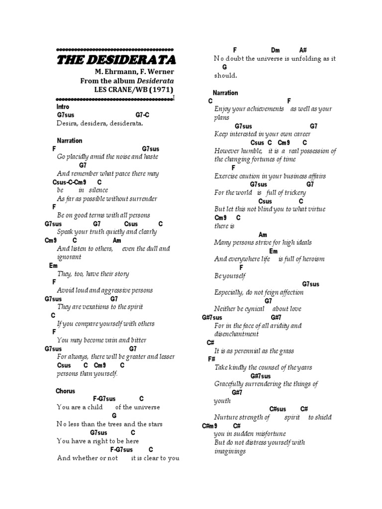 Les Crane's Desiderata Lyrics | PDF