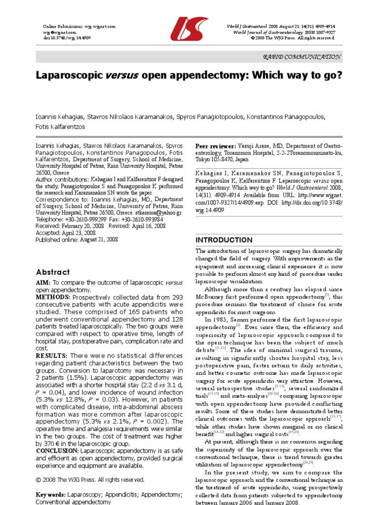 Versus: Laparoscopic Open Appendectomy: Which Way To Go? | PDF ...