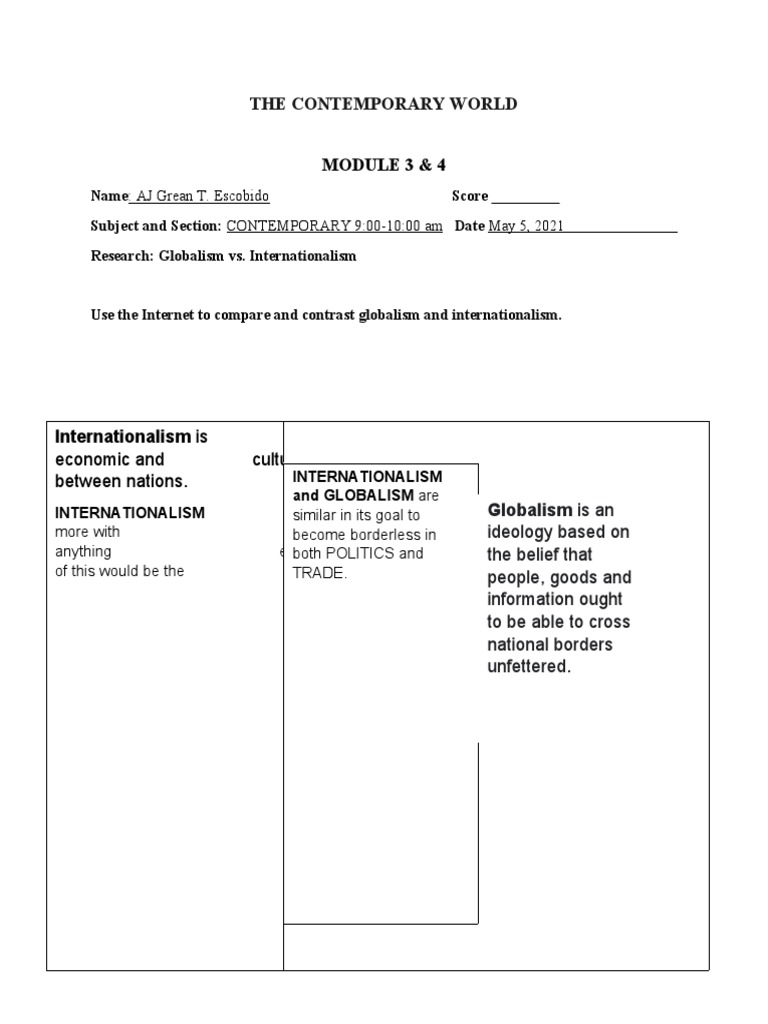 The Contemporary World MODULE 3 and 4 | PDF | Governance | Infection