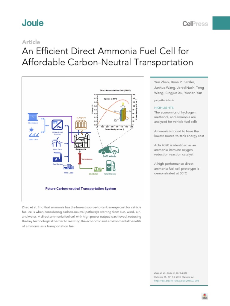An Efficient Direct Ammonia Fuel Cell For Affordable Carbon-Neutral ...