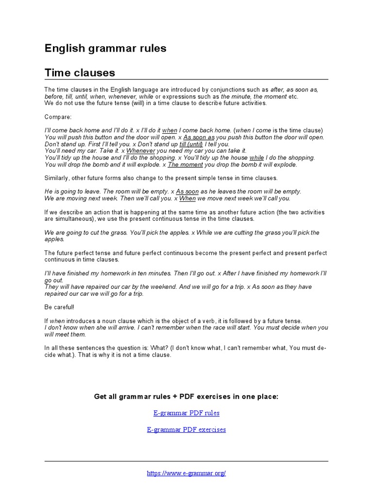 English Time Clauses Guide | PDF | Language Arts & Discipline | Foreign ...