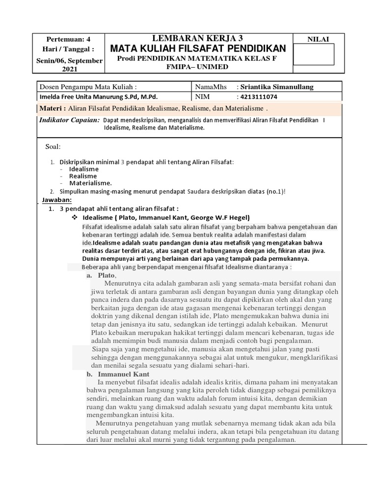 Tugas Rutin 3 Filsafat Pendidikan | PDF