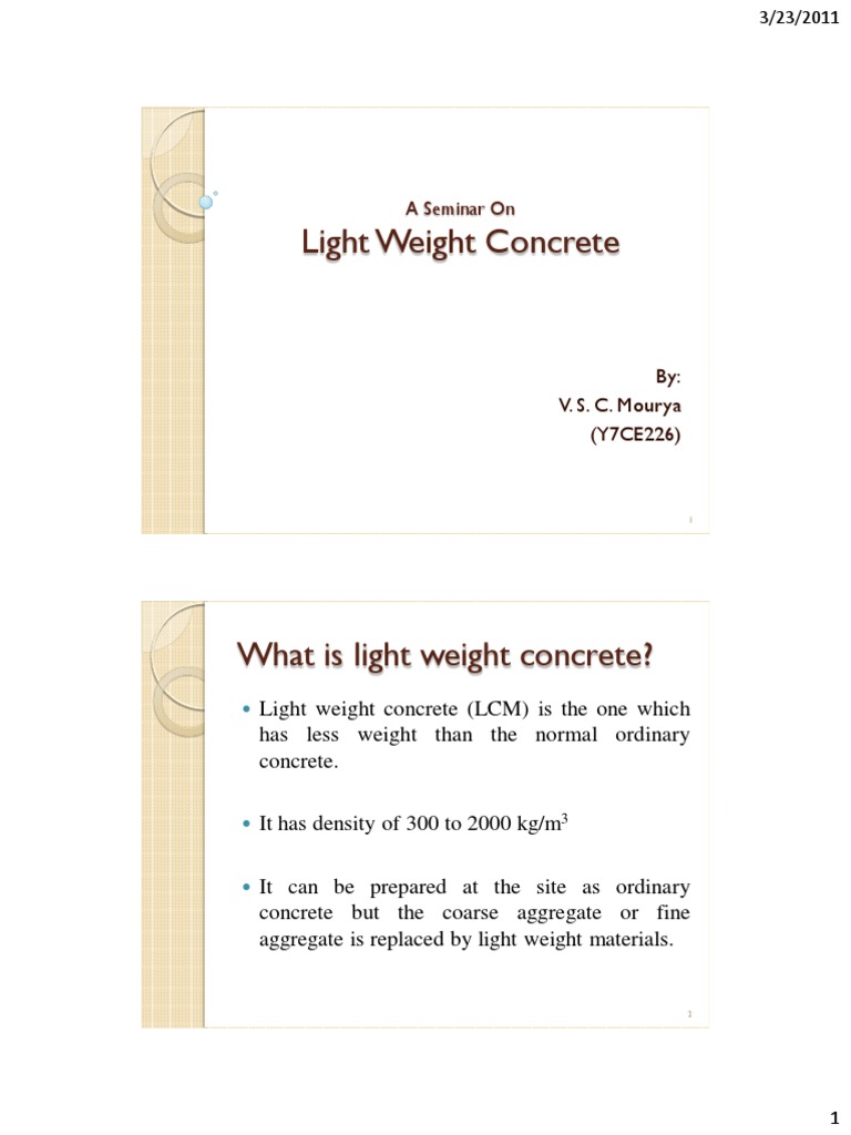 Light Weight Concrete | PDF | Construction Aggregate | Concrete