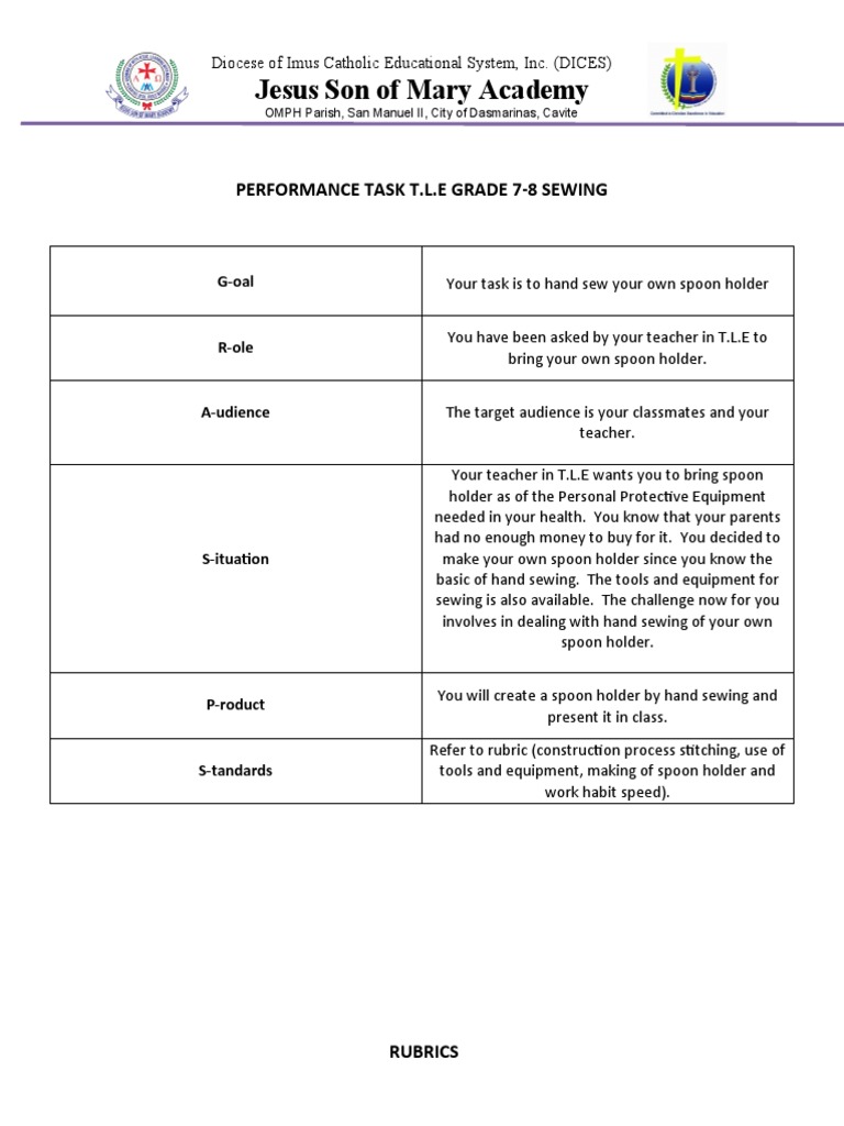 Performance Task Grade 7-8 Sewing | PDF | Sewing