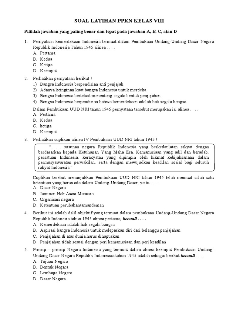 Soal Latihan PKN 2021-2022 | PDF