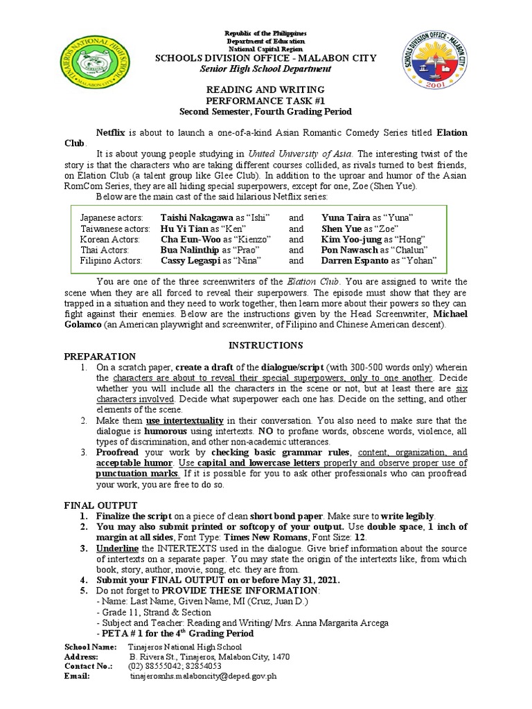 PETA1.4Q Reading and Writing - Anna Arcega | PDF | Intertextuality | Writing