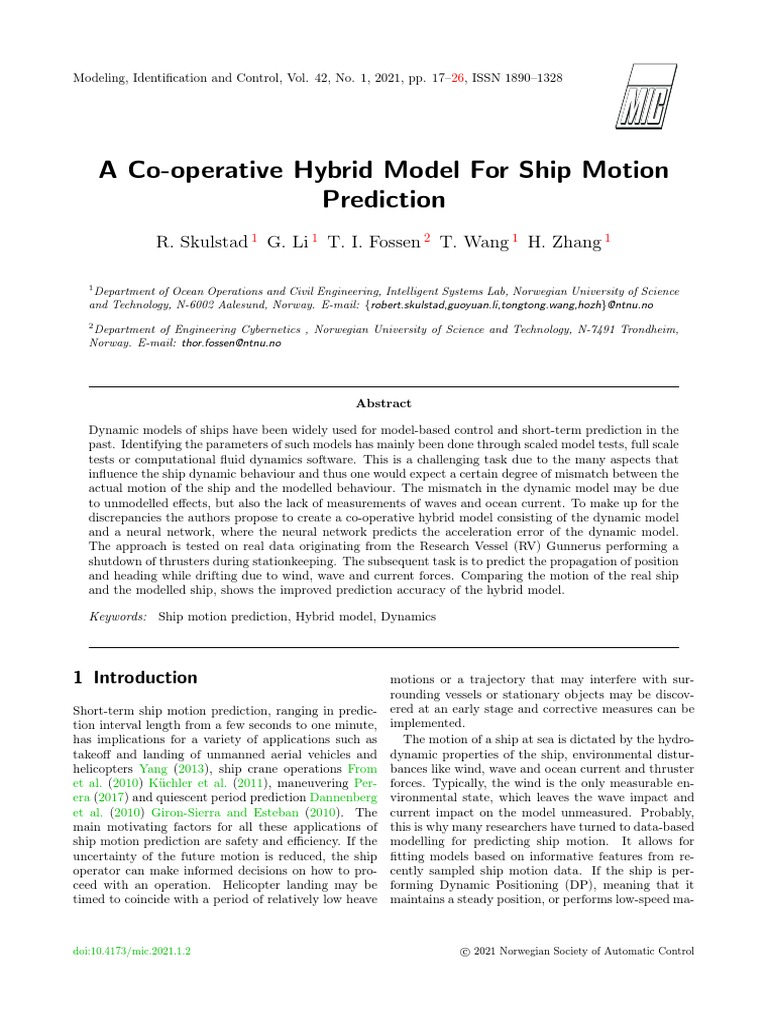 A Co-Operative Hybrid Model For Ship Motion Prediction: R. Skulstad G ...