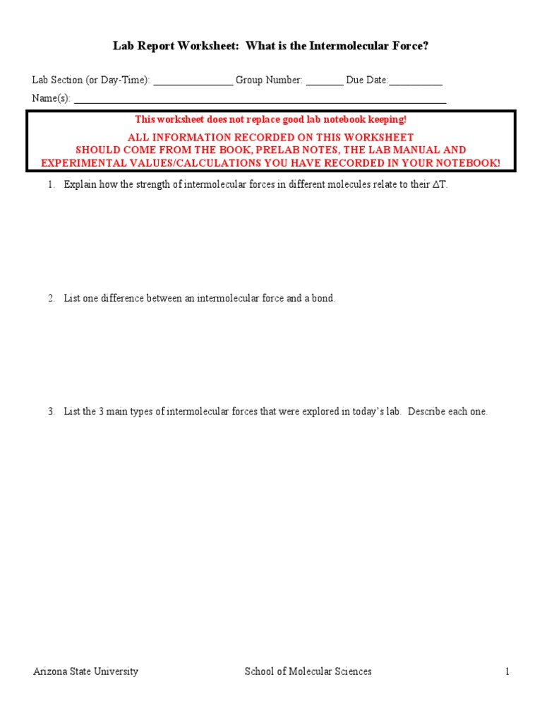 What Is The Intermolecular Force WORKSHEET | PDF | Chemical Polarity ...