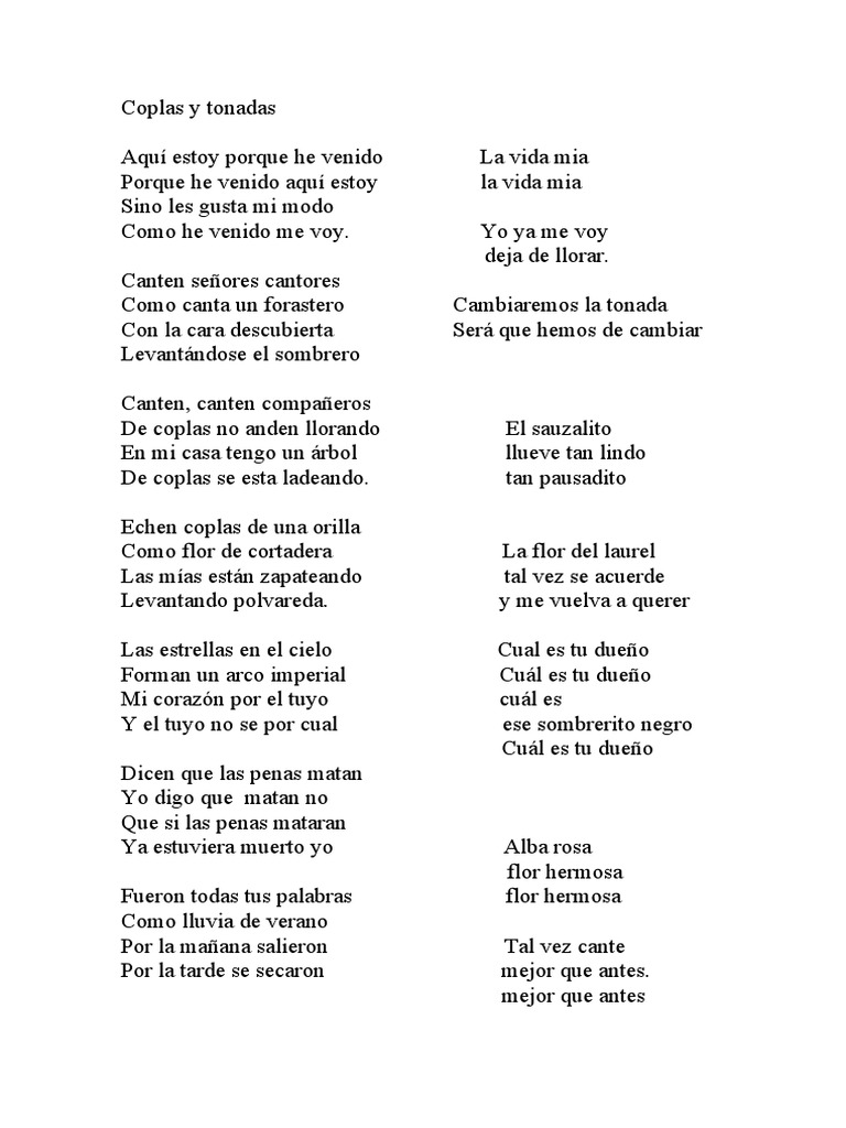 Coplas y Tonadas para Taller 2 | PDF