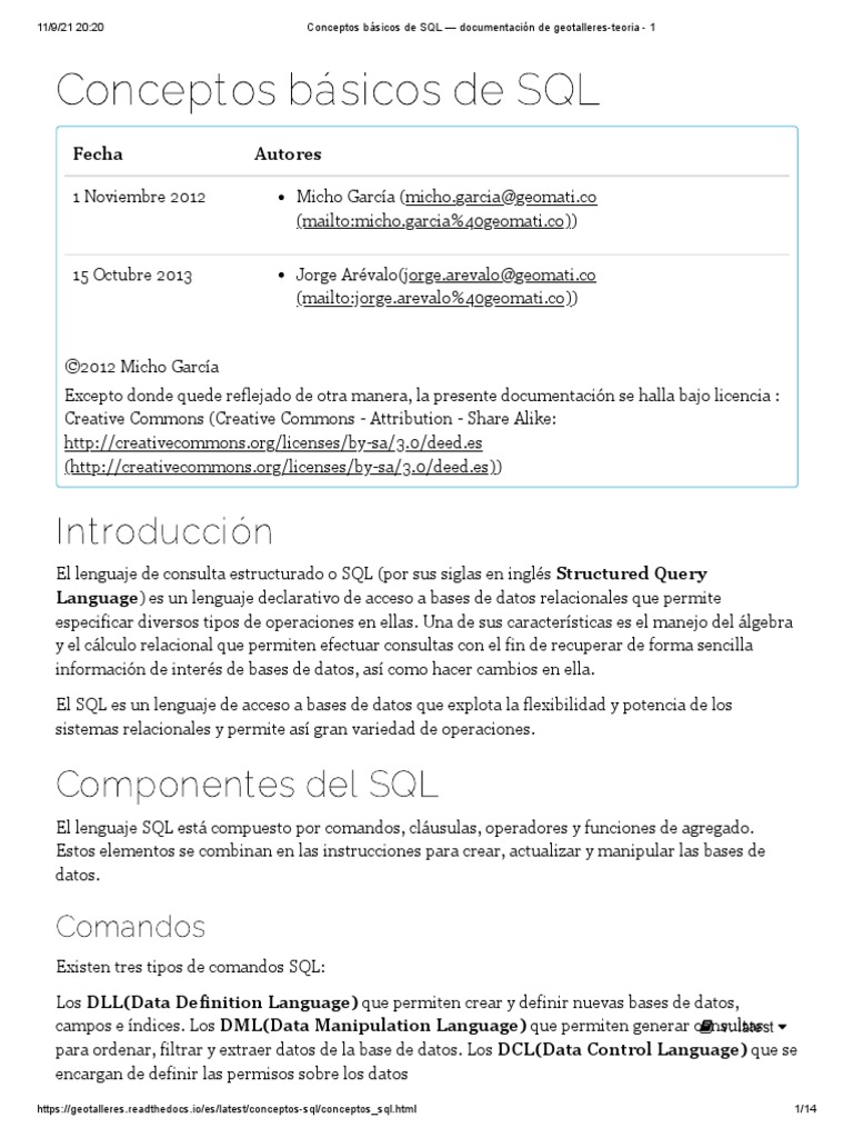Conceptos Básicos de SQL - Documentación de Geotalleres-Teoria - 1 | Descargar gratis PDF | SQL ...