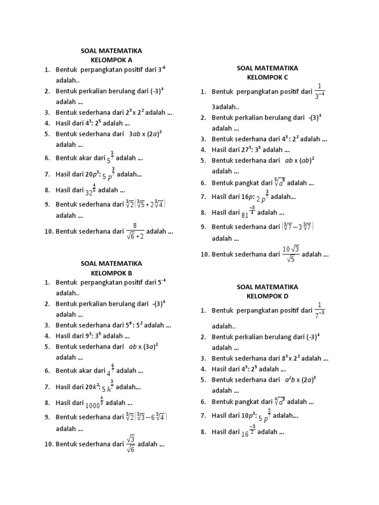 Soal Bentuk Perpangkatan | PDF