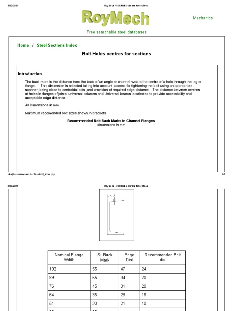 Back Mark - Bolt Holes Centres For Sections | PDF | Mechanical Engineering