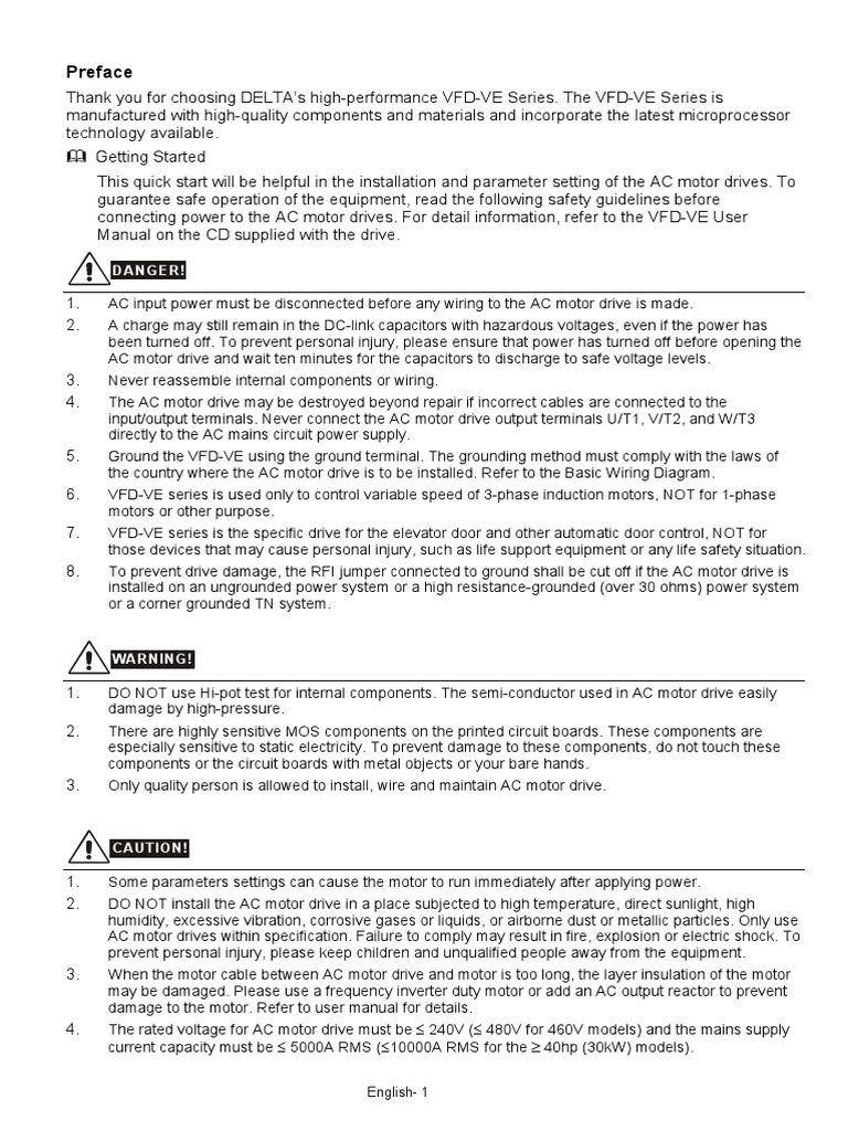 Delta VFD-VE Series User Manual | PDF | Electric Motor | Alternating ...