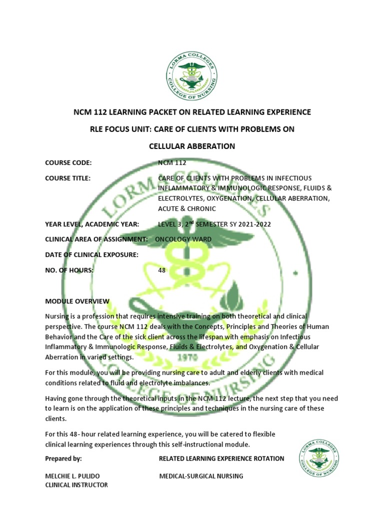 NCM-112-RLE-LEARNING-PACKET-BREAST-CANCER 1st SEM-SY2021-2022 | PDF ...