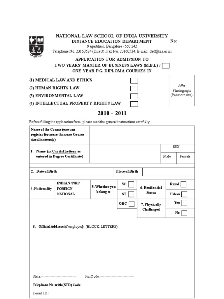Applicationform MBL 2010 | PDF | Academic Degree | Identity Document