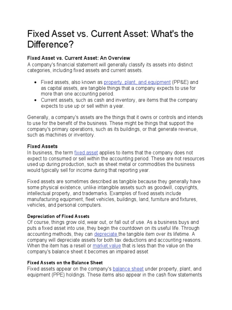 Fixed Asset Vs Current Asset | PDF | Fixed Asset | Depreciation